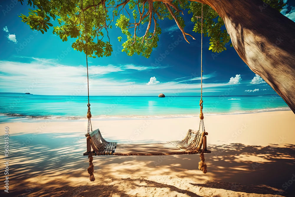 During the summer, imagine a tropical beach paradise with white sand, a ...