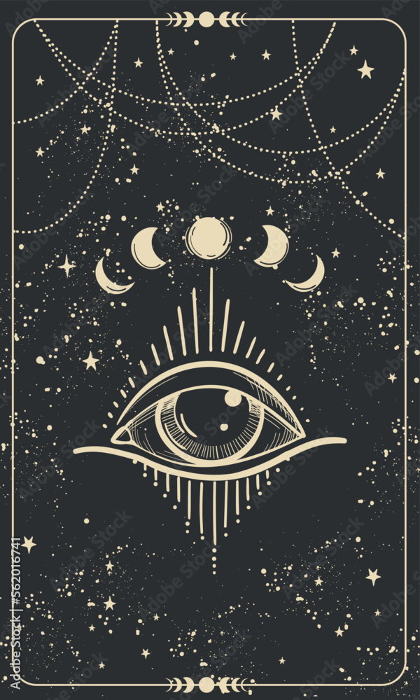 All-seeing eye on a black mystical celestial background with stars ...