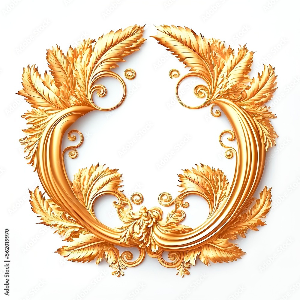 Golden baroque ornament on white background. Antique style gold flowers ...