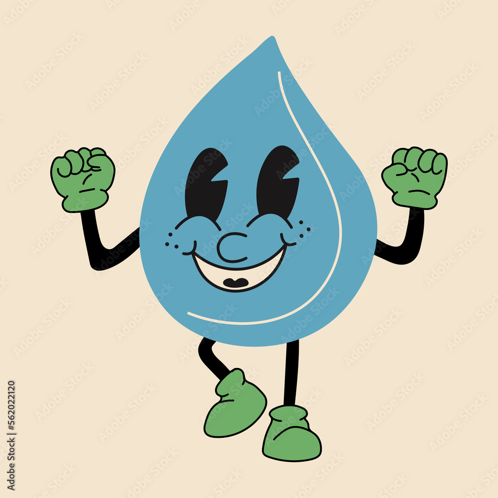 Blob of water 30s cartoon mascot character 40s, 50s, 60s old animation ...