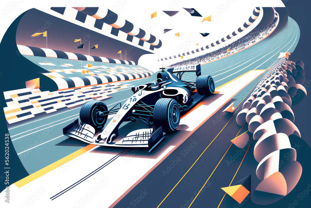 stadium with challenging race track and car taking part in formula one ...