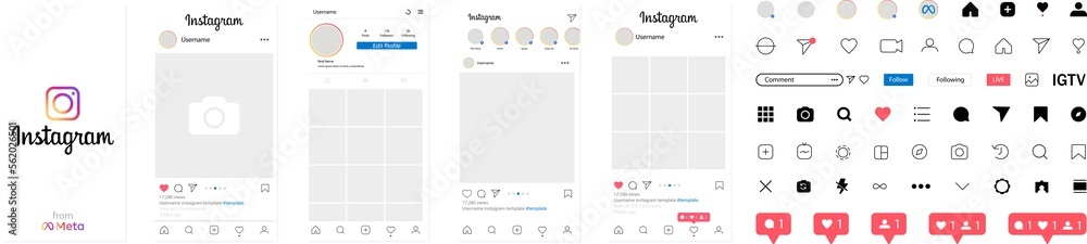 Instagram icons. Template frame for social media. Meta logo, rebrand ...
