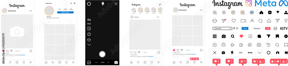 Instagram icons. Template frame for social media. Instagram mockup ...