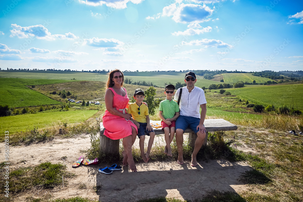 Happy family with two children holding hands of each other and s Stock ...