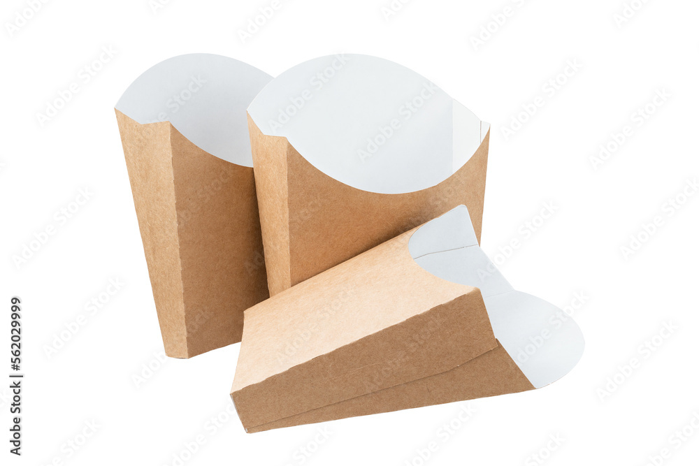 Blank kraft or craft paper cardboard brown fry box isolated on white ...