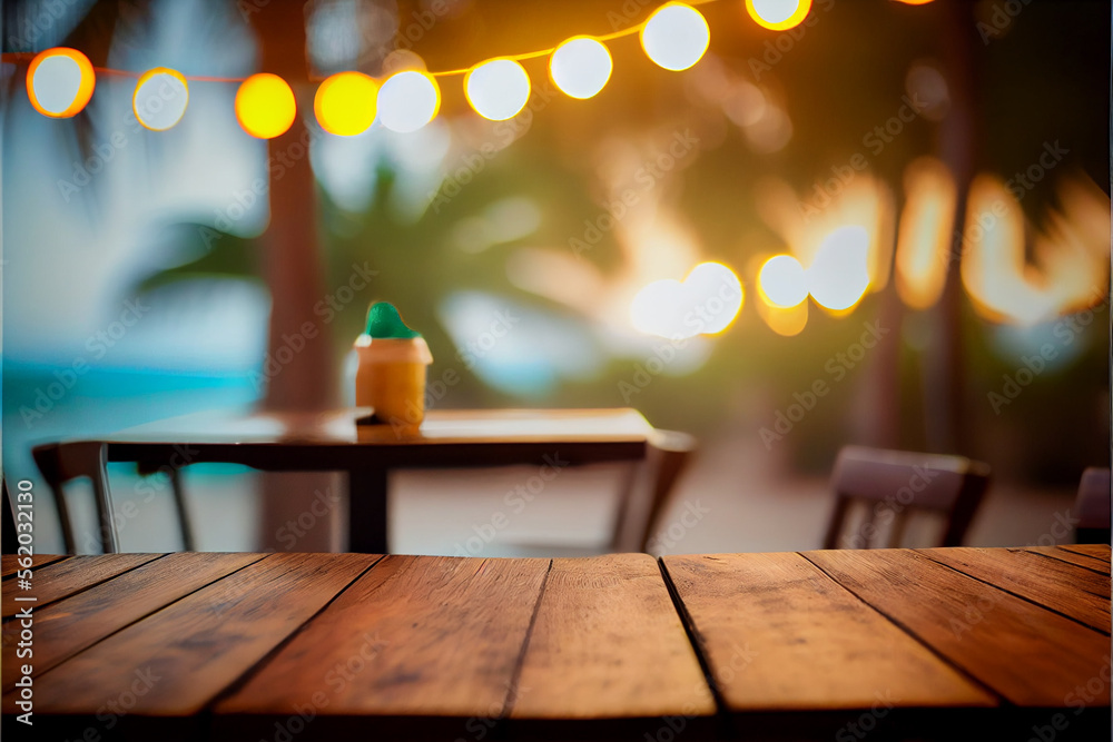 Fototapeta Beachside cafe, beach travel resort image of table and ...