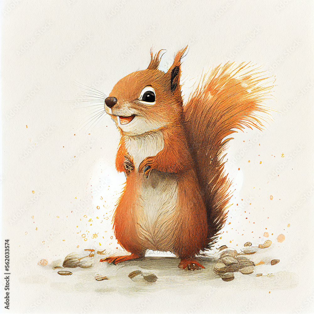 Cartoon. Cute Squirrel smiling. generative ai Stock Illustration ...