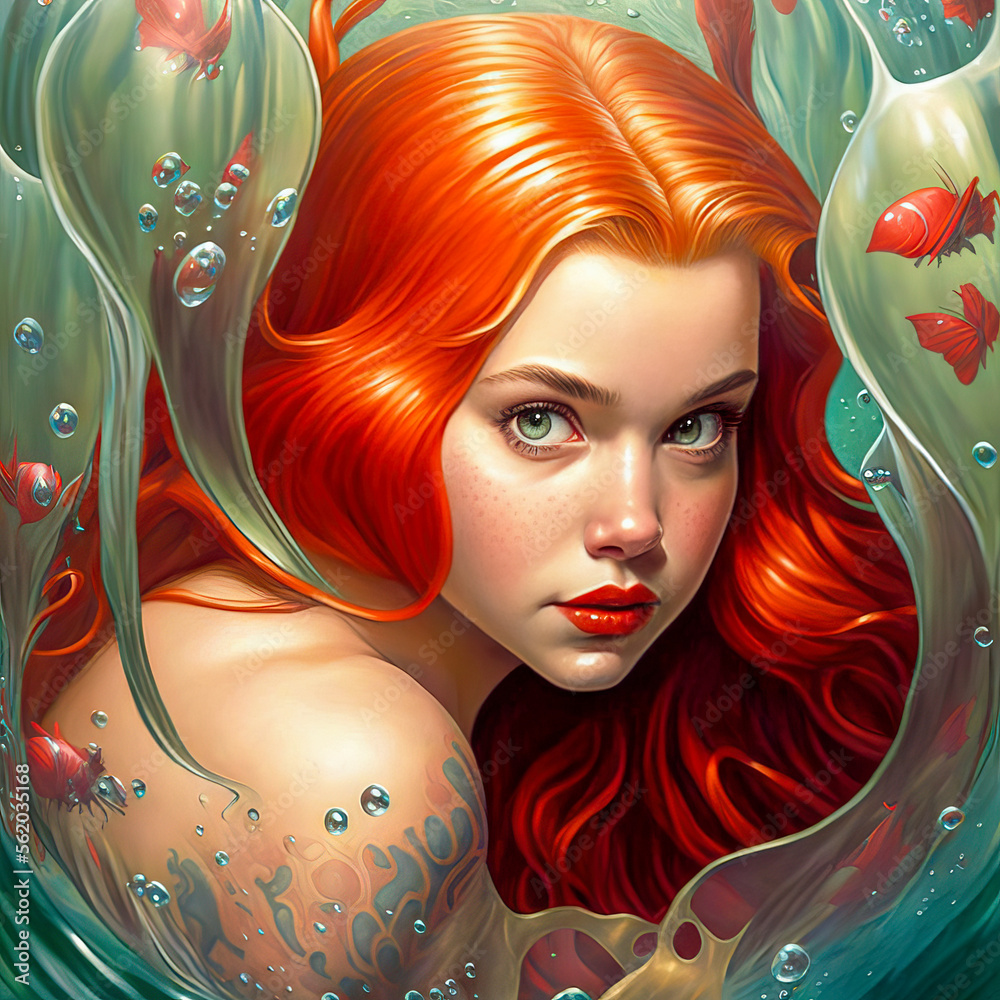 Super Cute Red Head Mermaid Stock Illustration | Adobe Stock