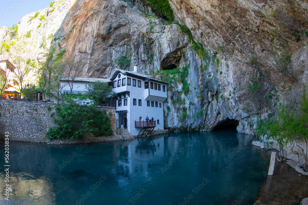 Dervish monastery or tekke at the Buna River spring in the town of ...