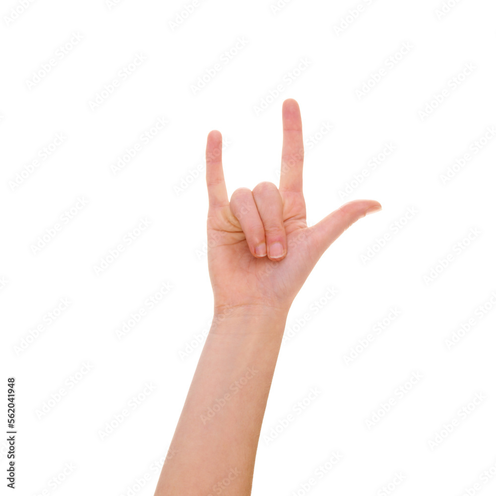 Rock, sign language and hand of a person with a sign isolated on a ...