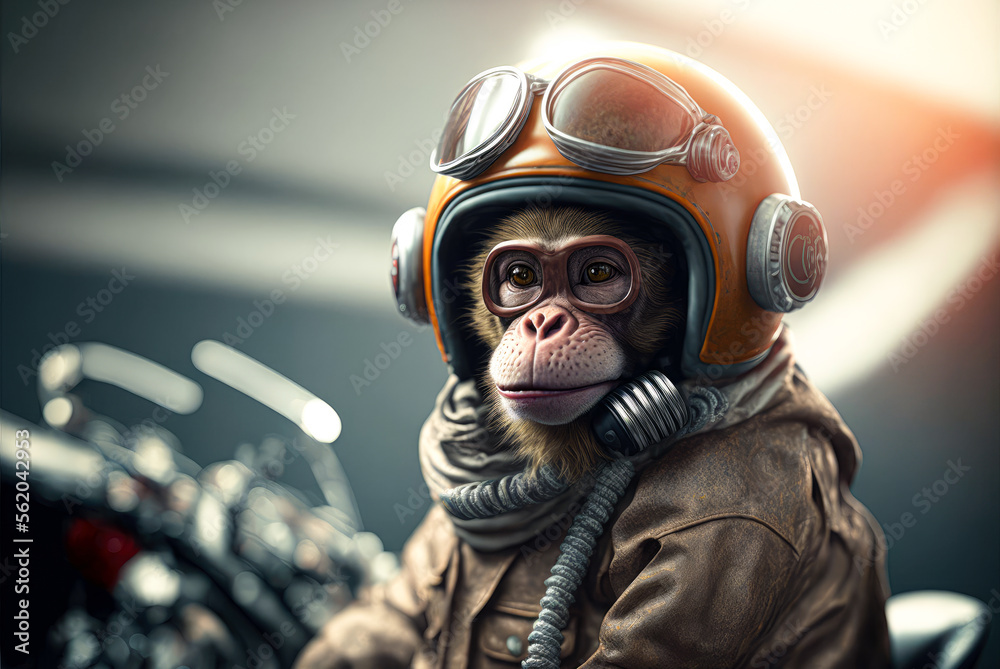 Cute Little Monkey Riding a Motorcycle with a Helmet - illustration ...