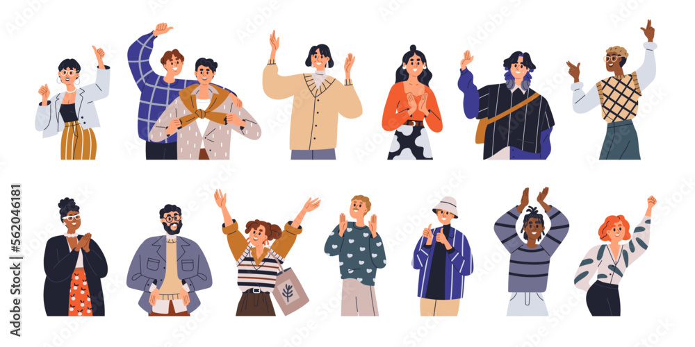 Happy smiling people set. Excited cheerful glad characters with ...