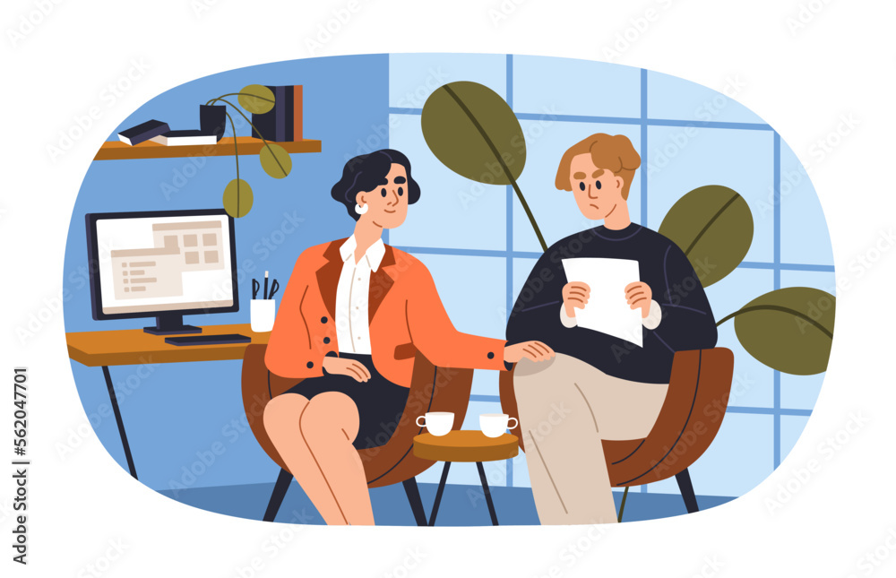 Sexual harassment, abuse concept. Woman boss, employer touching ...