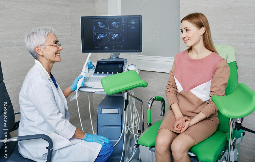 Transvaginal ultrasound. Gynecologist with ultrasound transvaginal ...