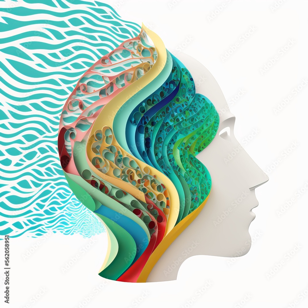 Realistic paper cut layered female human head. Colorful papercut woman ...