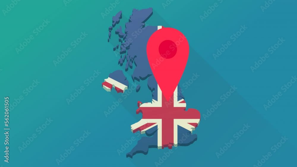 Looping animation with a jumping red location marker on the 3D map of ...