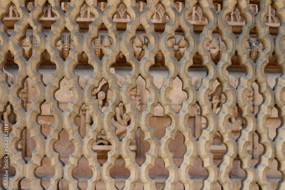 Decorative patterned fence of a temple in India. Element of Indian ...