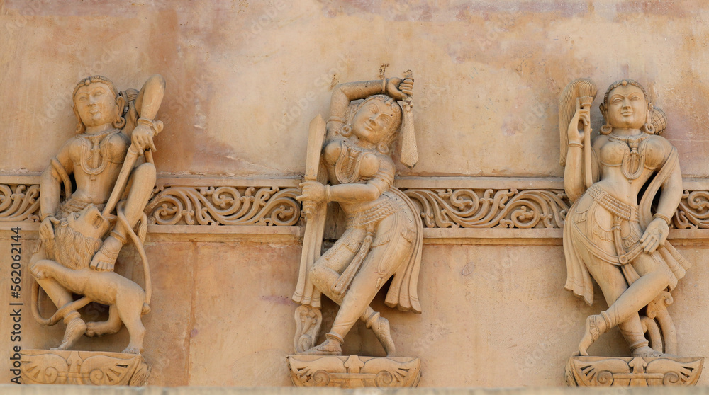Image of various forms of the goddess Durga on the wall of a Hindu ...