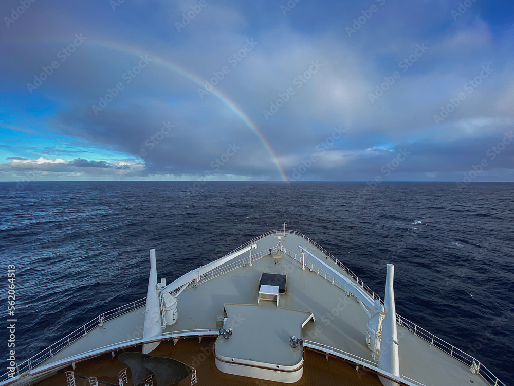 Rainbow at sea after storm during transatlantic passage on legendary ...