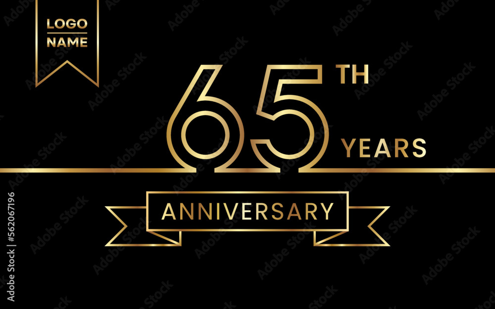 65th Anniversary template design with gold color text and ribbon for ...