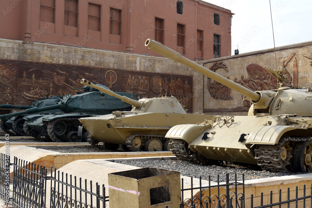 Cairo, Egypt, January 7 2023: old tanks, armored fighting vehicle used ...