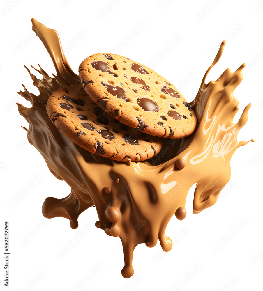 Chocolate chip cookies splashing everything. Splashing into hot cocoa ...