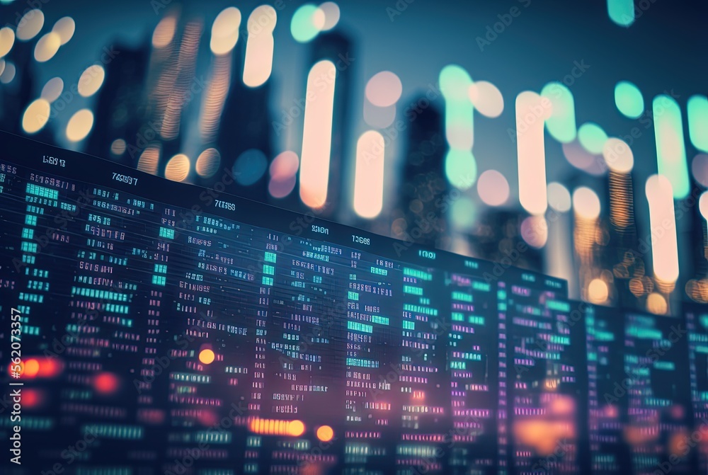 blurred abstract background of computer interface show financial grid ...