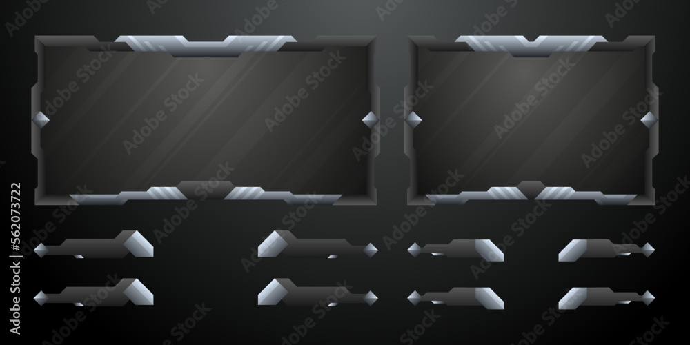Abstract black and silver game overlay video screen interface panels ...