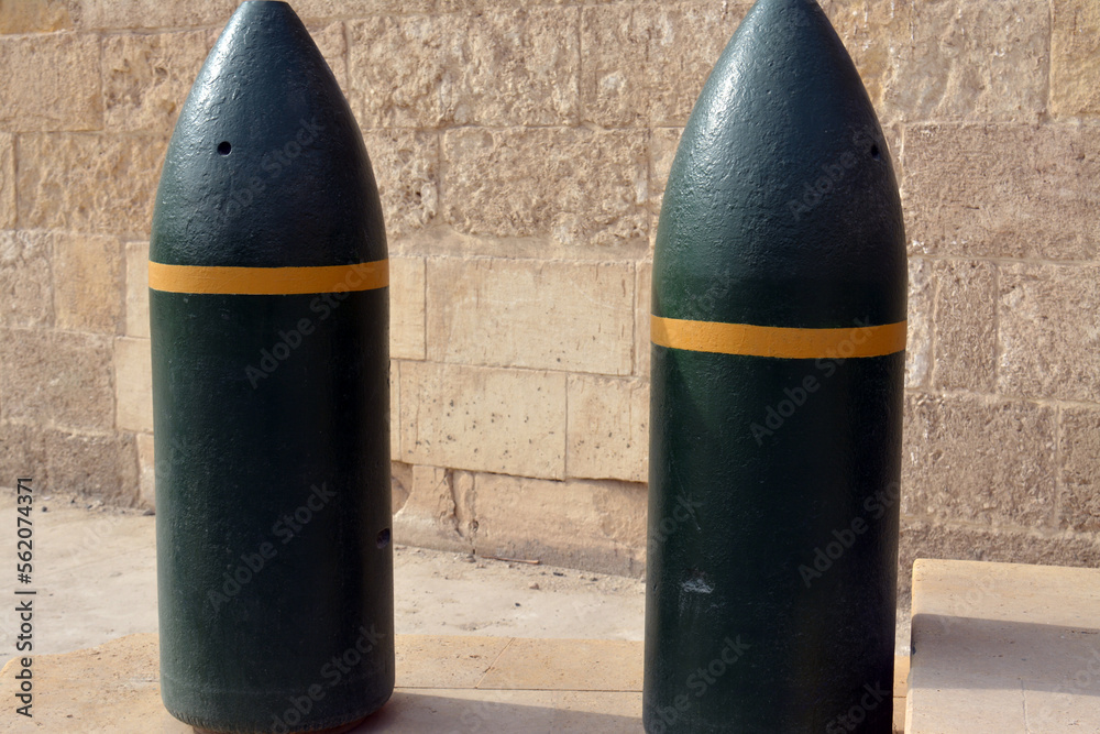 Cairo, Egypt, January 7 2023: Bombs of different types and sizes ...