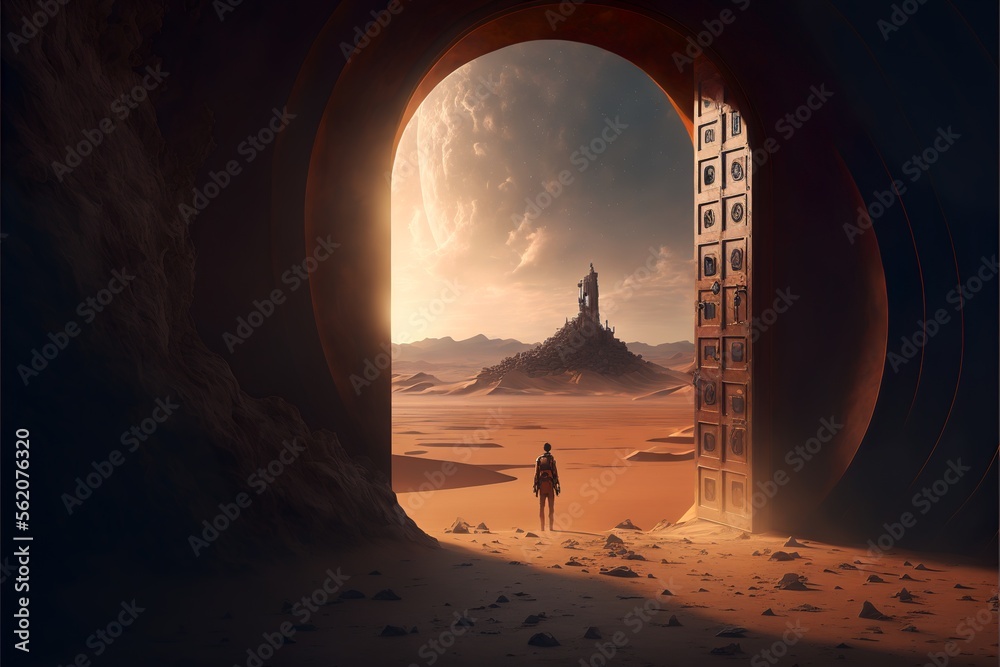 Time and space wanderer exploring a newly discovered planet in a ...