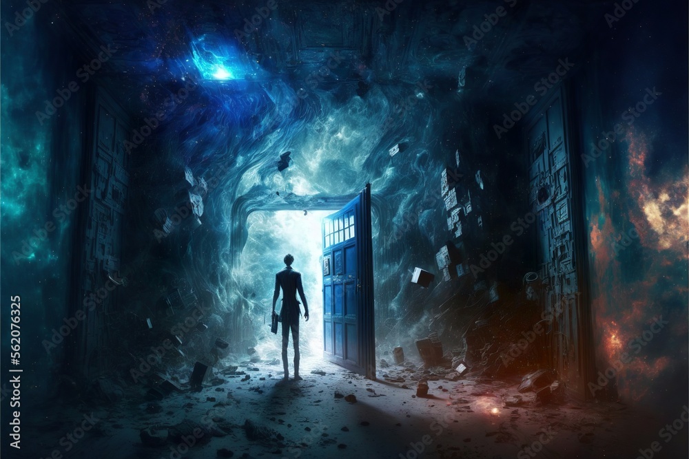 Time and space wanderer exploring a newly discovered planet bueish in a ...