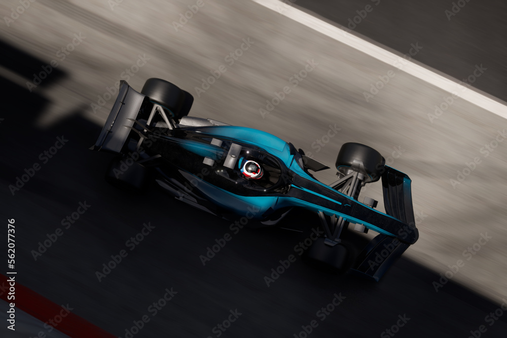 Overhead high angle view of a modern generic sports racing car standing ...