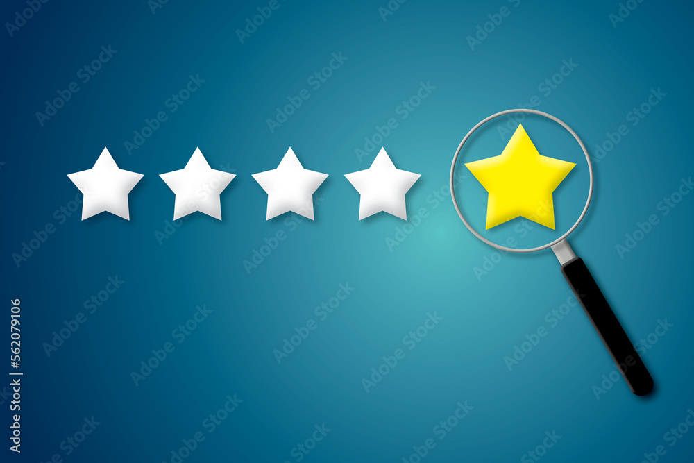 Magnifier or magnifying glass focus to yellow star with light on dark ...