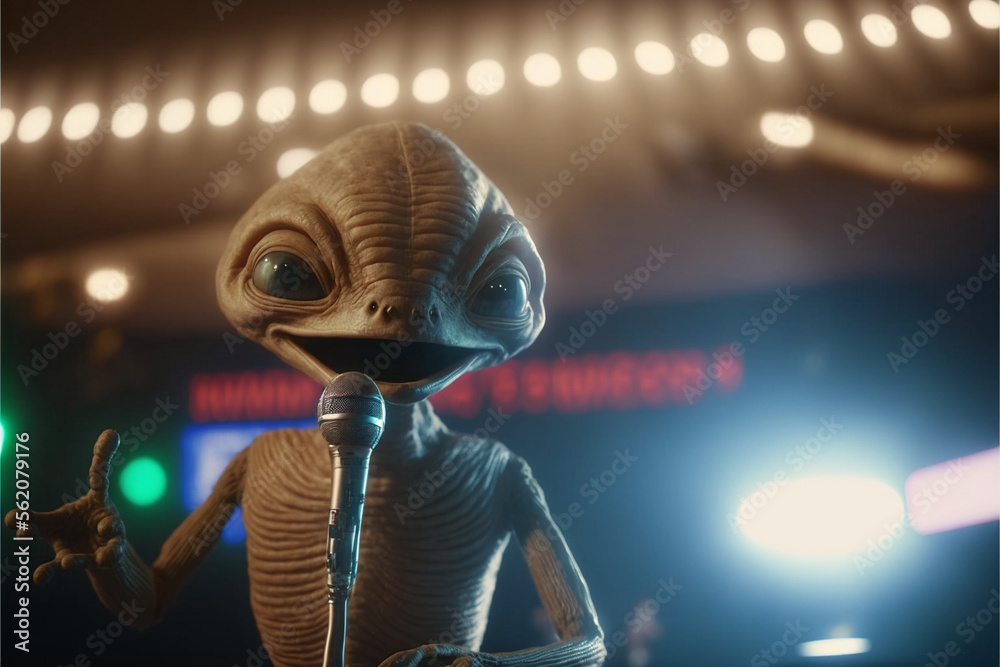 Realistic alien playing a karaoke instrument AI technology generated ...