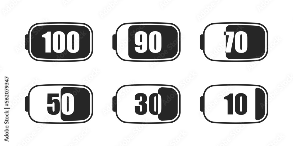 Battery charge icon set. Charging status vector interface element ...