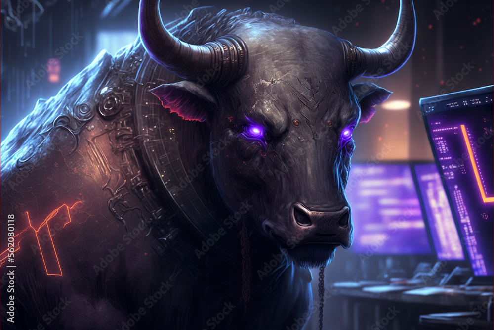 Cyberpunk bull market wallpaper realistic AI technology generated image ...