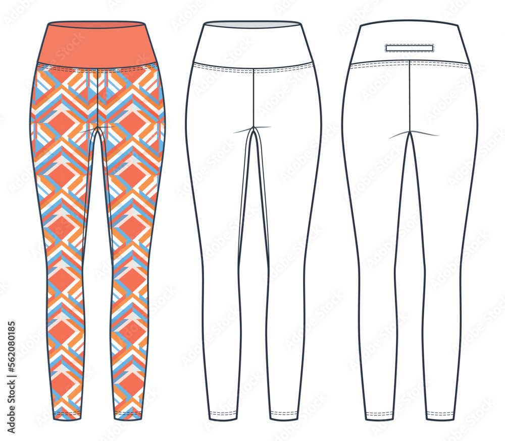 Leggings pants technical fashion illustration, geometric print design ...