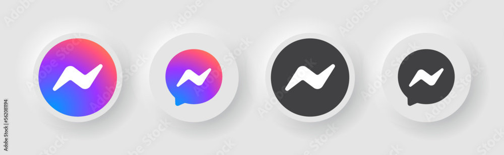 Facebook messenger logo round icons. Neumorphism style. Stock Vector ...