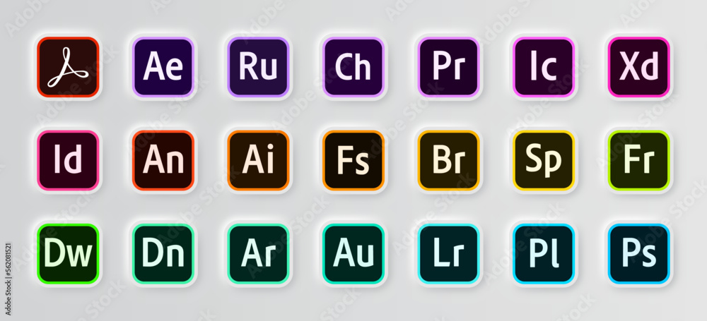 Adobe popular products vector icons. Stock Vector | Adobe Stock