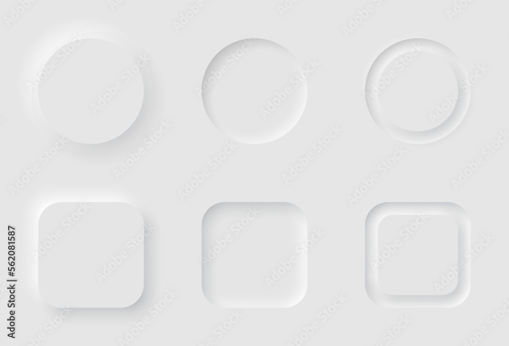 3D neumorphic shapes. Square and circle modern buttons vector template ...