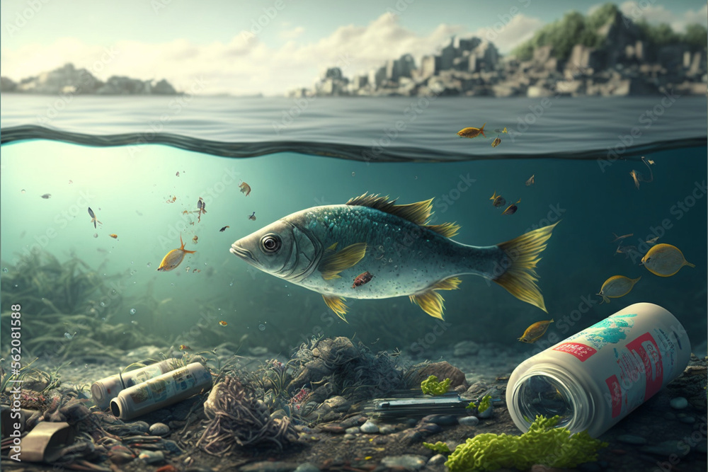 Fish in the sea water pollution garbage campaign environment image ...