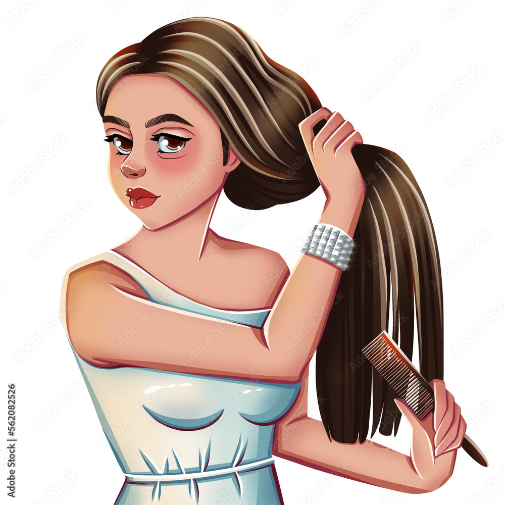 Portrait Of A Woman At The Dressing Table Girl Brushes Her Hair And Dressing Up At The Table