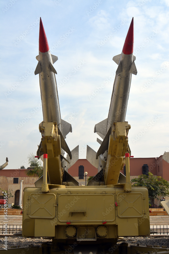Cairo, Egypt, January 7 2023: SAM 2 USSR missiles elevated on truck ...