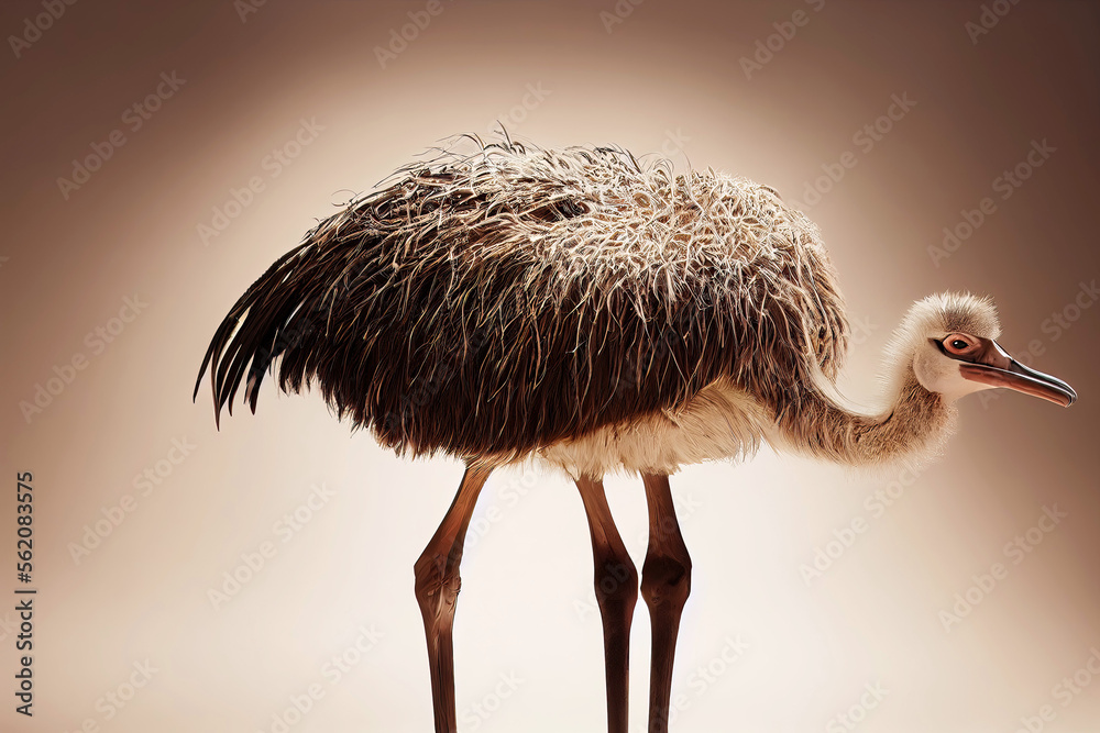 Deformed ostrich bird with three legs as side effect of digital ...