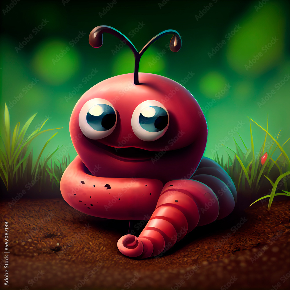 Cartoon compost worm character, cute bug, caterpillar 3d personage ...