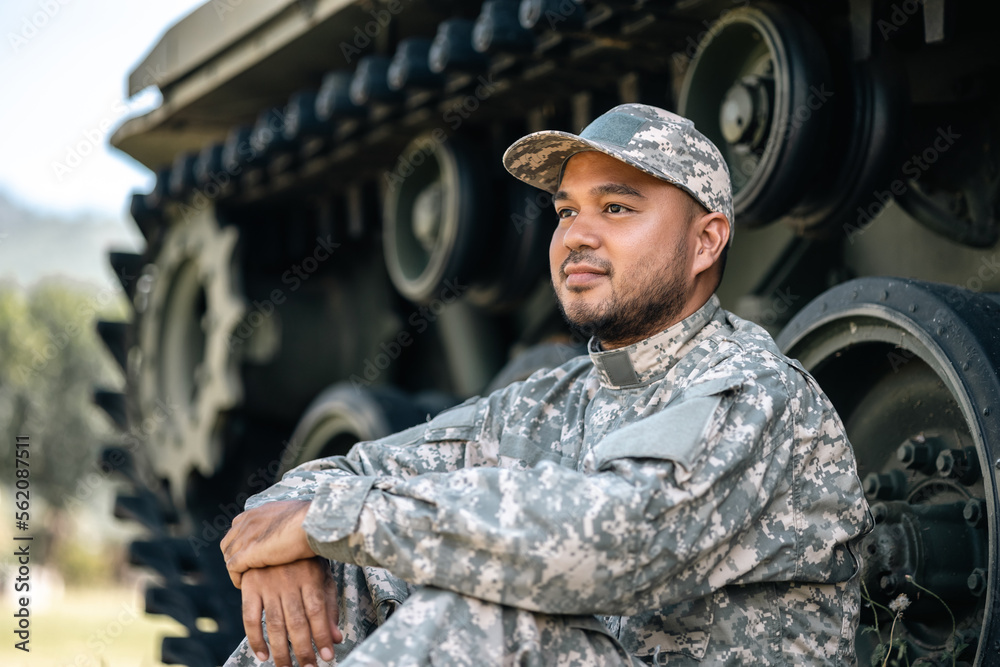 Asian man special forces soldier against on the field Mission ...