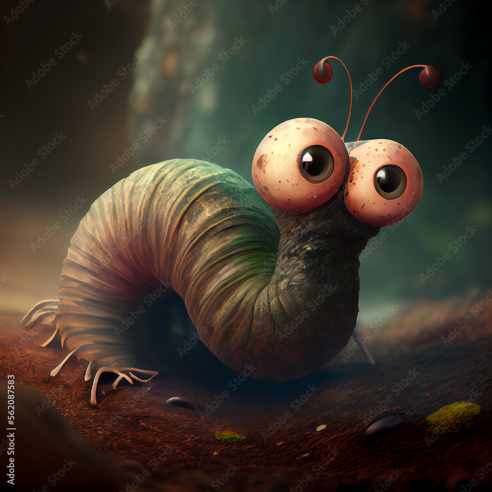 Cartoon worm , caterpillar or centipede 3d character. Funny whimsical ...