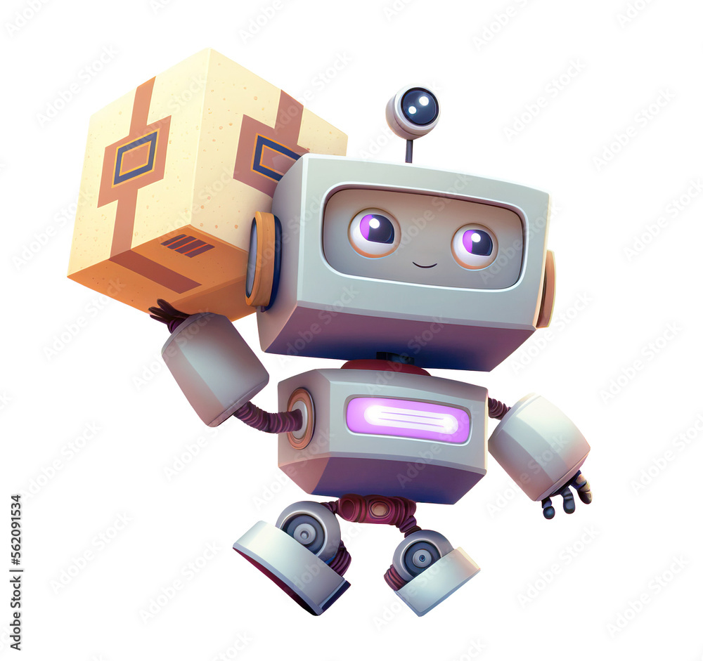 Delivery bot walks holding a cardboard box over its head cut out ...
