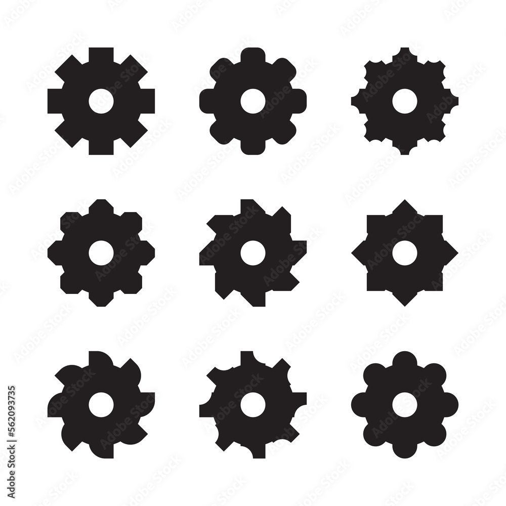 Gear icon set. Transmission gears minimalistic design vector isolated ...