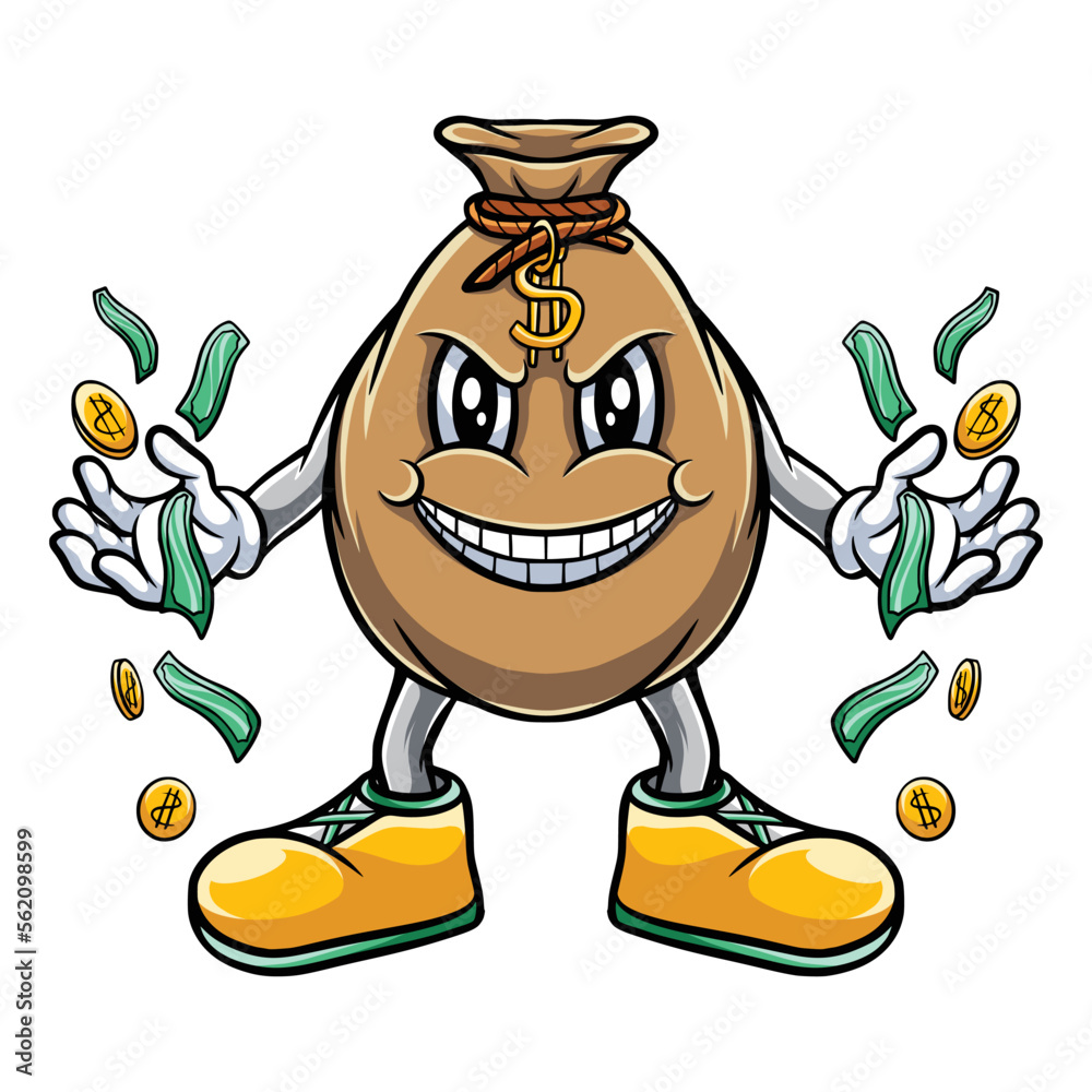 Smile money bag cartoon character Stock Vector | Adobe Stock